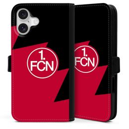 DeinDesign iPhone 16 Plus Handy Klapph&uuml;lle Handyh&uuml;lle aus Kunst Leder schwarz Flip Case 1. Fcn 1. Fc N&uuml;rnberg Merchandise Sideflip mit Lasche