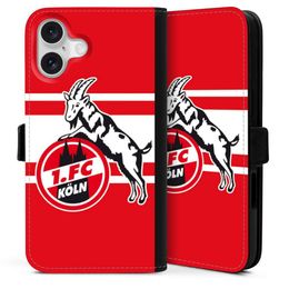 DeinDesign iPhone 16 Plus Handy Klapph&uuml;lle Handyh&uuml;lle aus Kunst Leder schwarz Flip Case Official Licensed Product Coat Of Arms 1. Fc K&ouml;ln Sideflip mit Lasche