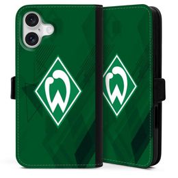 DeinDesign iPhone 16 Plus Handy Klapph&uuml;lle Handyh&uuml;lle aus Kunst Leder schwarz Flip Case Sv Werder Bremen Official Licensed Product Coat Of Arms Sideflip mit 