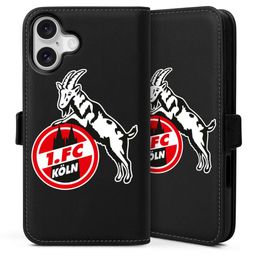 DeinDesign iPhone 16 Plus Handy Klapph&uuml;lle Handyh&uuml;lle aus Kunst Leder schwarz Flip Case Transparent Logo 1. Fc K&ouml;ln Sideflip mit Lasche