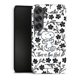 DeinDesign Galaxy S25 Handy Panzer Handyh&uuml;lle robuste Outdoor H&uuml;lle Schutzh&uuml;lle gl&auml;nzend Peanuts Flowers Snoopy Tough Case