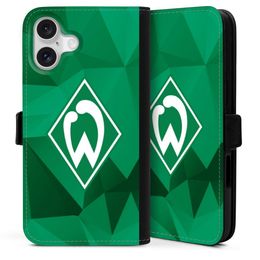 DeinDesign iPhone 16 Plus Handy Klapph&uuml;lle Handyh&uuml;lle aus Kunst Leder schwarz Flip Case Camouflage Sv Werder Bremen Official Licensed Product Sideflip mit Lasche