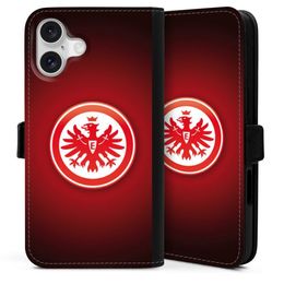 DeinDesign iPhone 16 Plus Handy Klapph&uuml;lle Handyh&uuml;lle aus Kunst Leder schwarz Flip Case Official Licensed Product Coat Of Arms Eintracht Frankfurt Sideflip mit 