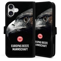 DeinDesign iPhone 16 Plus Handy Klapph&uuml;lle Handyh&uuml;lle aus Kunst Leder schwarz Flip Case European Cup Official Licensed Product Eintracht Frankfurt Sideflip mit 