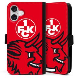 DeinDesign iPhone 16 Plus Handy Klapph&uuml;lle Handyh&uuml;lle aus Kunst Leder schwarz Flip Case Devil 1. Fc Kaiserslautern 1. Fck Sideflip mit Lasche