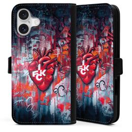 DeinDesign iPhone 16 Plus Handy Klapph&uuml;lle Handyh&uuml;lle aus Kunst Leder schwarz Flip Case 1. Fck 1. Fc Kaiserslautern Heart Sideflip mit Lasche