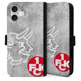 DeinDesign iPhone 16 Plus Handy Klapph&uuml;lle Handyh&uuml;lle aus Kunst Leder schwarz Flip Case 1. Fck Devil 1. Fc Kaiserslautern Sideflip mit Lasche