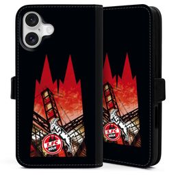 DeinDesign iPhone 16 Plus Handy Klapph&uuml;lle Handyh&uuml;lle aus Kunst Leder schwarz Flip Case 1. Fc K&ouml;ln Cologne Cathedral Official Licensed Product Sideflip mit 