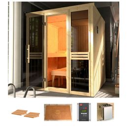 Sauna Weka "Classic", beige (natur), Bio-Kombiofen, externe Steuerung, 7,5 kW, Saunen, 7,5 kW Bio-Kombiofen mit ext. Strg.