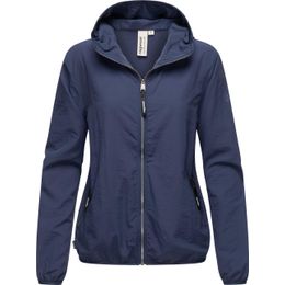 Outdoorjacke Ragwear "Vinzie B", Damen, Gr. L (40), blau (navy), 100% Nylon, casual, lässig geschnitten hüftlang, Langarm Ärmel ohne Ärmelschlitz elastischer Bund mit Gummizug, Jacken, Leichte Übergangsjacke mit Kapuze