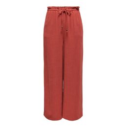 Schlupfhose Only "ONLSOLVI MW LINEN BL PB CULOTTE CC PNT", Damen, Gr. L (40), Länge 32, rot (bossa nova), Obermaterial: 80% Viskose, 20% Leinen, unifarben, modisch, knöchellang, Hosen, mit Leinen