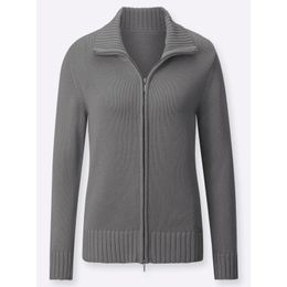 WITT Damen Strickjacke mit 2-Wege-Rei&szlig;verschluss, grau-meliert, Gr&ouml;&szlig;e 44