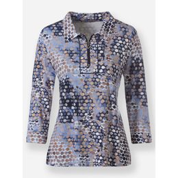 WITT Damen Poloshirt mit Glitzer-Elementen, bleu-sesam-bedruckt, Gr&ouml;&szlig;e 50