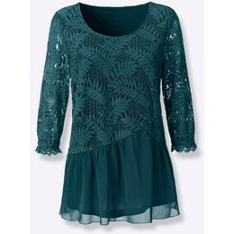 WITT Damen Chiffonbluse mit Baumwoll-Spitze, petrol, Gr&ouml;&szlig;e 54