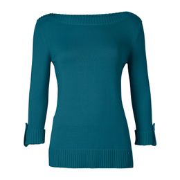 WITT Damen 3/4-Arm-Pullover mit Zierriegel am &Auml;rmel, petrol, Gr&ouml;&szlig;e 46