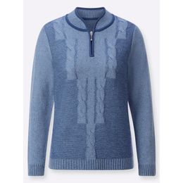 WITT Damen Boucl&eacute;-Pullover mit Zopfmuster, bleu-meliert, Gr&ouml;&szlig;e 38