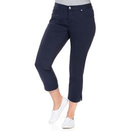 7/8-Hose sheego "Große Größen", Damen, Gr. 40, Normalgrößen, blau (marine), Obermaterial: 97% Baumwolle, 3% Elasthan, unifarben, sportlich, 7/8-Länge, Hosen 5-Pocket-Hose, aus elastischem Baumwoll-Twill