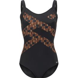 CRÉATION L Damen Badeanzug schwarz-cognac-bedruckt Größe 40C