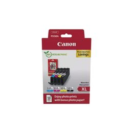 4er Original Multipack Set f&uuml;r Canon 6443B008 / CLI-551XL Pixma MG 6650 Druckerpatronen mit 50 Blatt Fotopapier