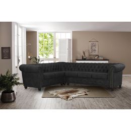 Chesterfield-Sofa Home Affaire "Rysum L-Form", grau (anthrazit), B:264cm H:72cm T:210cm, Luxus-Microfaser Lederoptik (100% Polyester);Kunstleder, Sofas, Chesterfield-Optik, langer Schenkel links oder rechts