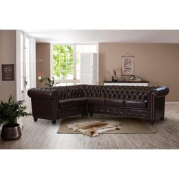 Chesterfield-Sofa Home Affaire "Rysum L-Form", braun (dunkelbraun), B:264cm H:72cm T:210cm, Luxus-Microfaser Lederoptik (100% Polyester);Kunstleder, Sofas, Chesterfield-Optik, langer Schenkel links oder rechts