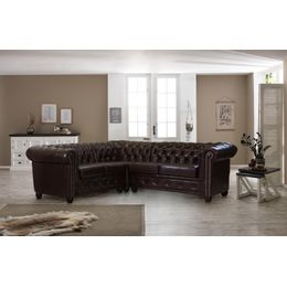 Chesterfield-Sofa Home Affaire "Rysum L-Form", braun (dunkelbraun), B:208cm H:72cm T:208cm, Luxus-Microfaser Lederoptik (100% Polyester);Kunstleder, Sofas, Chesterfield-Optik, gleichschenklig