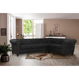 Chesterfield-Sofa Home Affaire "Rysum L-Form", grau (anthrazit), B:264cm H:72cm T:210cm, Luxus-Microfaser Lederoptik (100% Polyester);Kunstleder, Sofas, Chesterfield-Optik, langer Schenkel links oder rechts