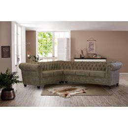 Chesterfield-Sofa Home Affaire "Rysum L-Form", grau (stone), B:264cm H:72cm T:210cm, Luxus-Microfaser Lederoptik (100% Polyester);Kunstleder, Sofas, Chesterfield-Optik, langer Schenkel links oder rechts