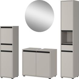 Badmöbel-Set Germania "Lemont", grau (steingrau), B:156cm H:190cm T:34cm, Spanplatte, Kastenmöbel-Sets, 4-teilig