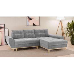 Ecksofa Home Affaire "Ahrdorf mit Bettfunktion und Bettkasten, Ma&szlig;e: B/H/T 268/86/175 cm", grau, B:268cm H:86cm T:175cm, 100% Polyester, Sofas, Ecksofa, L-Form mit 3 R&uuml;ckenkissen und moderne gerundete Armlehnen