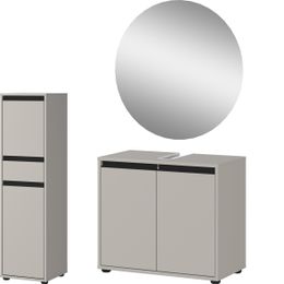 Badmöbel-Set Germania "Lemont", grau (steingrau), B:108cm H:200cm T:34cm, Spanplatte, Kastenmöbel-Sets, 3-teilig
