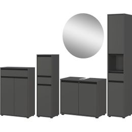 Badmöbel-Set Germania "Lemont", grau (graphit), B:249cm H:190cm T:34cm, Spanplatte, Kastenmöbel-Sets, 5-teilig