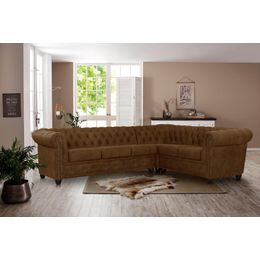 Chesterfield-Sofa Home Affaire "Rysum L-Form", braun (cognac), B:264cm H:72cm T:210cm, Luxus-Microfaser Lederoptik (100% Polyester);Kunstleder, Sofas, Chesterfield-Optik, langer Schenkel links oder rechts