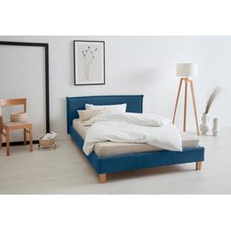 Polsterbett OTTO products "Heddi", blau, B:145cm H:82cm L:212cm, Bezug Struktur fein (100% recyceltes Polyester), Betten, Polsterbett ohne Bettkasten Polsterbett, in 5 Breiten: von 90cm-200cm, Biese am Kopfteil, Strukturstoff
