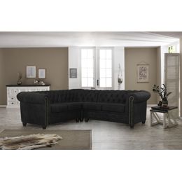 Chesterfield-Sofa Home Affaire "Rysum L-Form", grau (anthrazit), B:208cm H:72cm T:208cm, Luxus-Microfaser Lederoptik (100% Polyester);Kunstleder, Sofas, Chesterfield-Optik, gleichschenklig