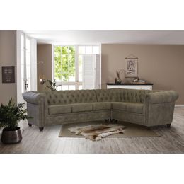 Chesterfield-Sofa Home Affaire "Rysum L-Form", grau (stone), B:264cm H:72cm T:210cm, Luxus-Microfaser Lederoptik (100% Polyester);Kunstleder, Sofas, Chesterfield-Optik, langer Schenkel links oder rechts