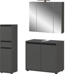 Badmöbel-Set Germania "Lemont", grau (graphit), B:124cm H:200cm T:34cm, Spanplatte, Kastenmöbel-Sets, 3-teilig