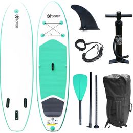 SUP-Board EXPLORER "Stand Up Paddleset EXPLORER 300" Gr. 300, grün (mint, weiß), Wassersportboards, 300x76x12,7cm 300cm, Kunststoff