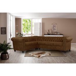 Chesterfield-Sofa Home Affaire "Rysum L-Form", braun (cognac), B:264cm H:72cm T:210cm, Luxus-Microfaser Lederoptik (100% Polyester);Kunstleder, Sofas, Chesterfield-Optik, langer Schenkel links oder rechts