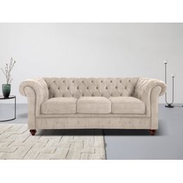 Chesterfield-Sofa Home Affaire "Chesterfield 3-Sitzer B/T/H: 198/89/74 cm", beige (creme), B:198cm H:74cm T:89cm, 100% Polyester, Sofas, mit hochwertiger Knopfheftung, auch in Leder