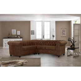 Chesterfield-Sofa Home Affaire "Rysum L-Form", braun (cognac), B:208cm H:72cm T:208cm, Luxus-Microfaser Lederoptik (100% Polyester);Kunstleder, Sofas, Chesterfield-Optik, gleichschenklig