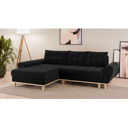 Ecksofa Home Affaire "Ahrdorf mit Bettfunktion und Bettkasten, Ma&szlig;e: B/H/T 268/86/175 cm", schwarz, B:268cm H:86cm T:175cm, 100% Polyester, Sofas, Ecksofa, L-Form mit 3 R&uuml;ckenkissen und moderne gerundete Armlehnen