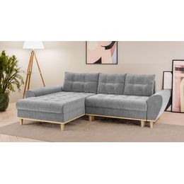 Ecksofa Home Affaire "Ahrdorf mit Bettfunktion und Bettkasten, Ma&szlig;e: B/H/T 268/86/175 cm", grau, B:268cm H:86cm T:175cm, 100% Polyester, Sofas, Ecksofa, L-Form mit 3 R&uuml;ckenkissen und moderne gerundete Armlehnen