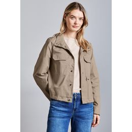 Kurzjacke Street One, Damen, Gr. 38, beige (safari beige), Web, Obermaterial: 100% Baumwolle; Futter: 100% Polyester, unifarben, casual, normal kurz, hoch geschlossener Ausschnitt, Langarm Bündchen, Jacken, mit Brusttaschen