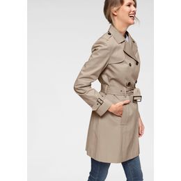 Trenchcoat Aniston CASUAL, Damen, Gr. 34, beige, Web, Satin, Obermaterial: 100% Baumwolle. Futter: 100% Polyester, unifarben, casual, figurumspielend ca. Mitte Oberschenkel, Langarm verstellbar, Mäntel, mit Gürtel zum Regulieren, Topseller