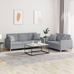 vidaXL 3-Tlg. Sofagarnitur Mit Kissen Stoff | Farbe: Hellgrau | Modell: mit Kissen