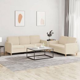 vidaXL 3-Tlg. Sofagarnitur Mit Kissen Stoff | Farbe: Creme | Modell: Ohne Fußhocker