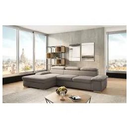 Sit & More Ecksofa SIT & MORE "Valantine L-Form, B: 286 cm", grau (stone), B:286cm H:73cm T:174cm, 100% Polyester, Sofas, mit Arm- & Kopfteilverstellung, optional mit Bettfunktion