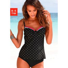 B&uuml;gel-Tankini-Top Lascana "Monroe", Damen, Gr. 40, Cup E, schwarz-wei&szlig; (schwarz, rot), Polyamid, gepunktet, gestreift, Bikini-Oberteile