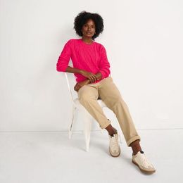 LANDS' END Aran-Rundhalspullover DRIFTER, Damen,  Pink, Baumwolle, by Lands' End